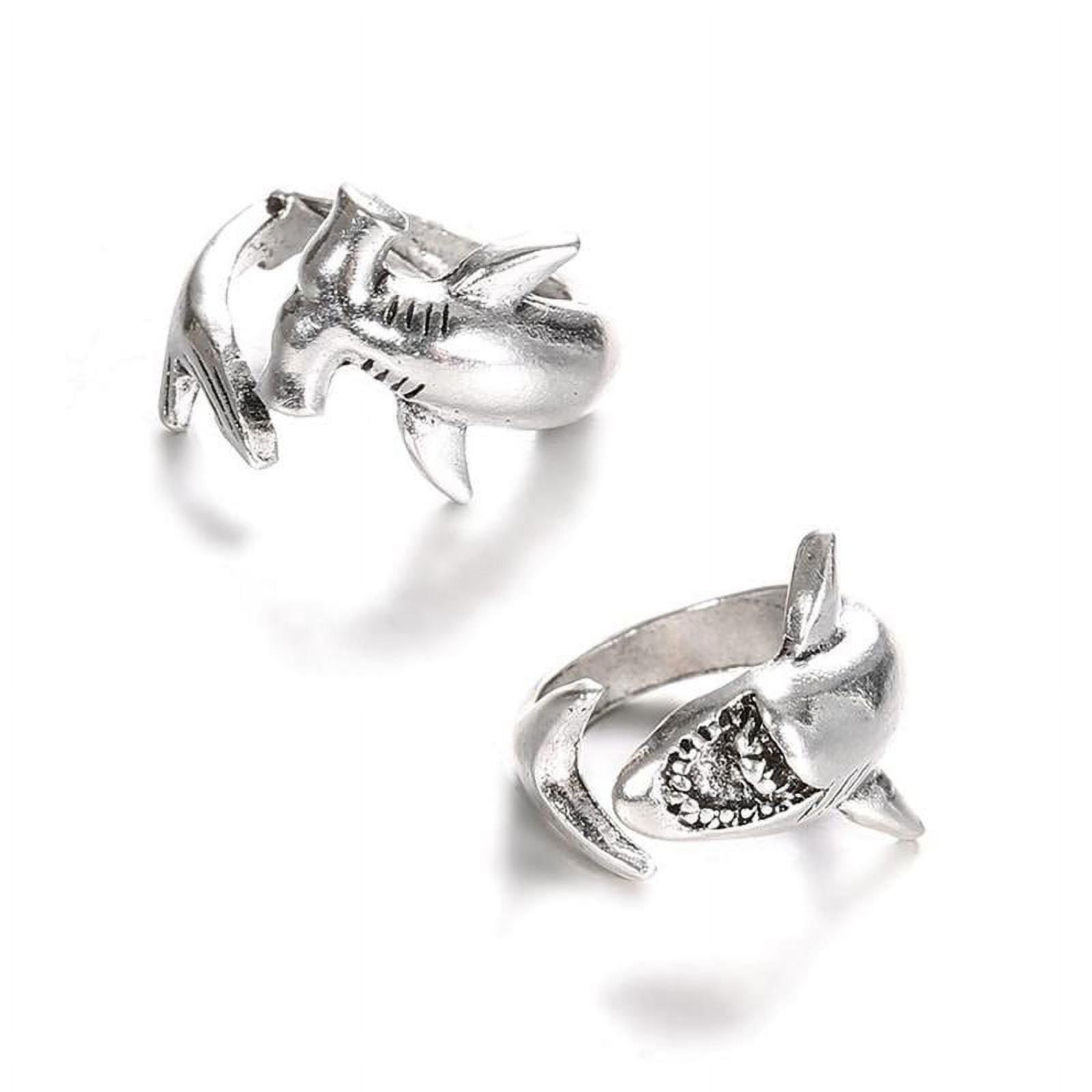 Vintage Punk Shark Animal Adjustable Finger Rings Set Retro Great White ...