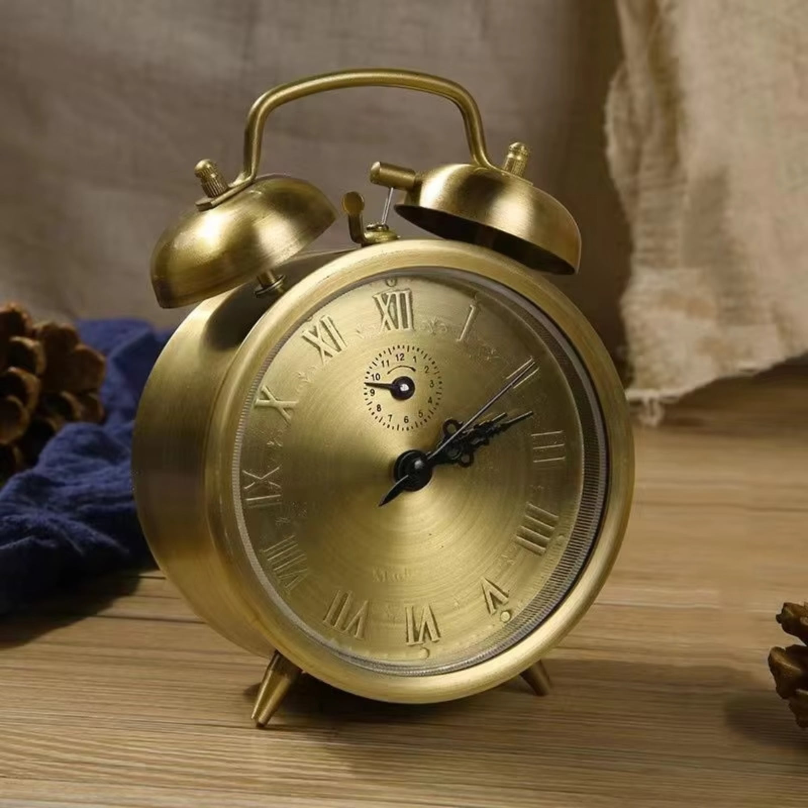 Vintage Pure Copper Alarm Classic Mechanical Wind Up Bedside Table ...