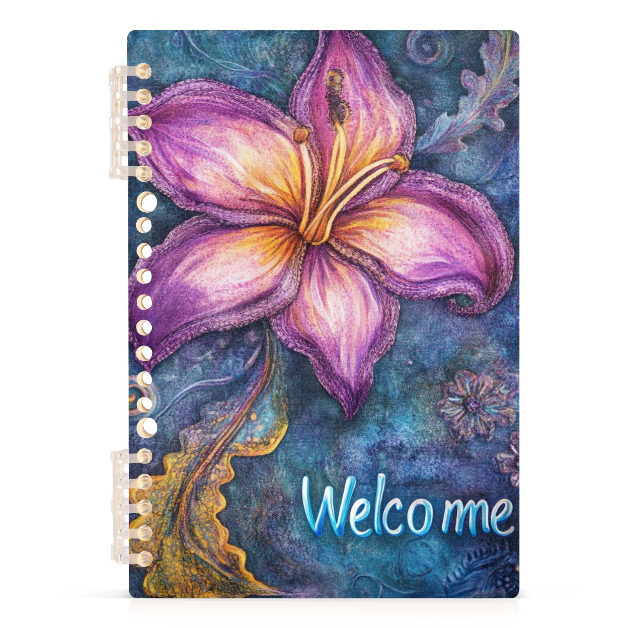 Vintage Purple Floral Welcome Lined Spiral Journal Notebook 60 Pages A5 ...
