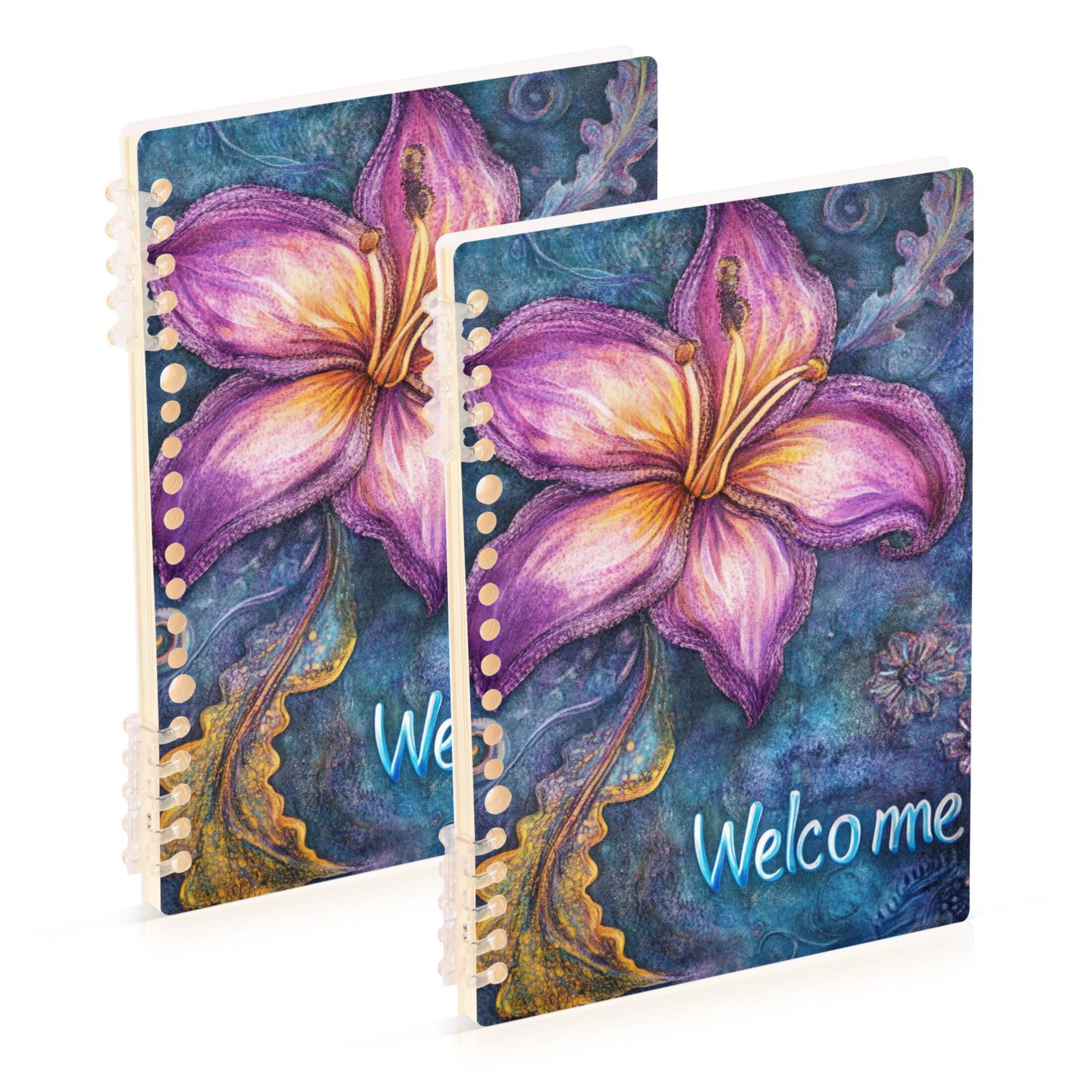 Vintage Purple Floral Welcome Lined Spiral Journal Notebook 60 Pages A5 ...