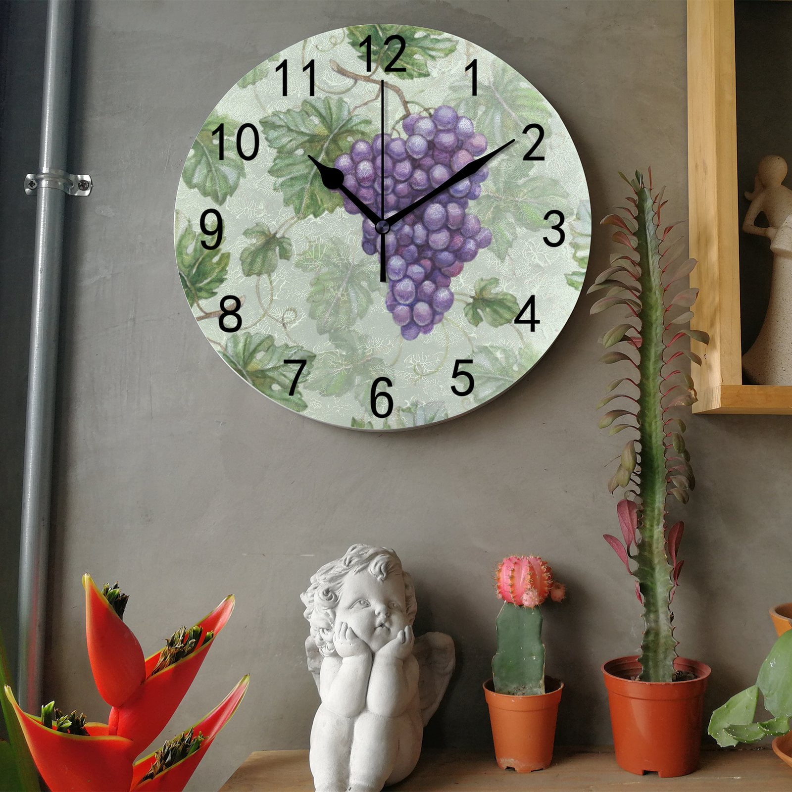Vintage Purple Grapes Wall Clock, 10 Inch Silent Non Ticking Wall ...