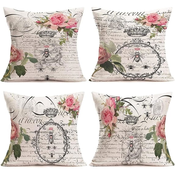 Vintage Queen Bee Pillow Covers Set of 4 Farmhouse Rustic Decorative ...