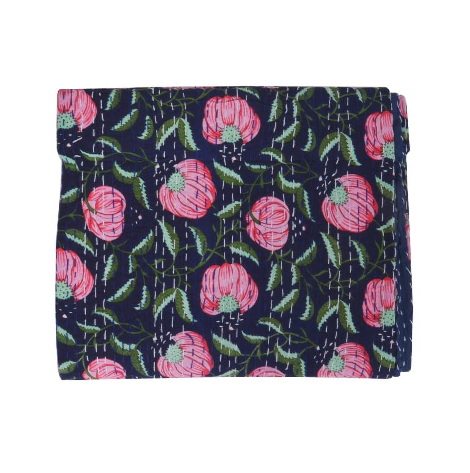 Vintage Queen Kantha Quilt Indian Block Print Quilt Cotton Kantha Throw ...