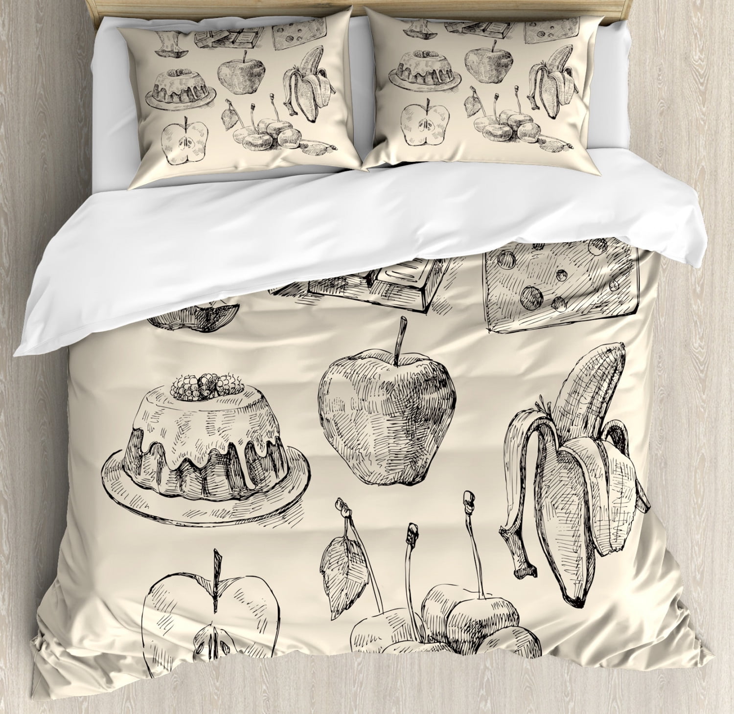 Vintage Queen Size Duvet Cover Set, Hand-Drawn Sketch Style Meals Such ...