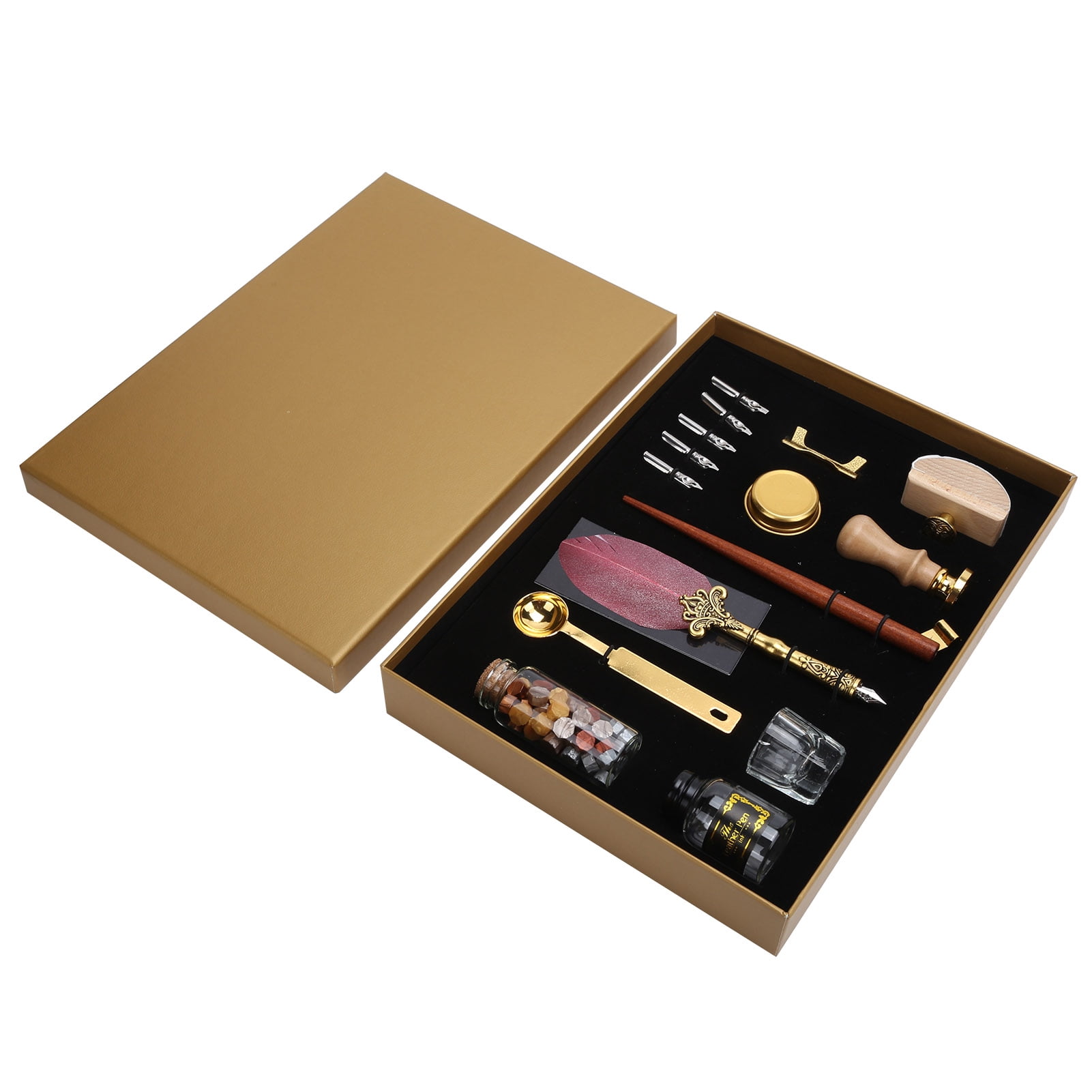 Vintage Quill Dip Writing Kit, Feather Pen Wax Set, Pearl Wine Red ...