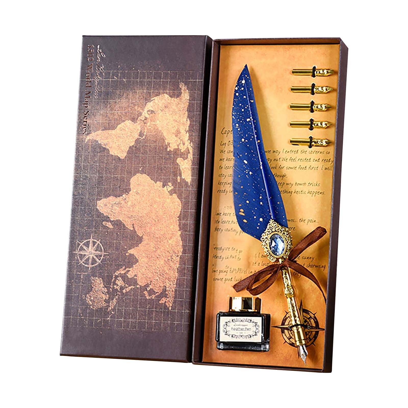 Vintage Quill Pen Glass Dip Pen Set with Ink and Letter Opener for ...