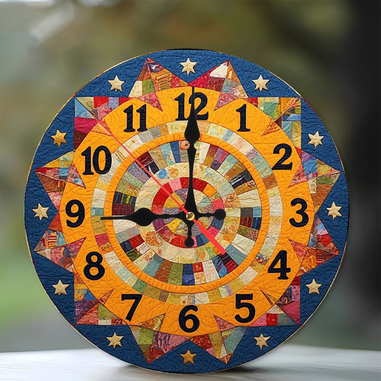 Vintage Quilt Clock Wall Decor Home Decor 10-Inch Silent Wooden Wall ...