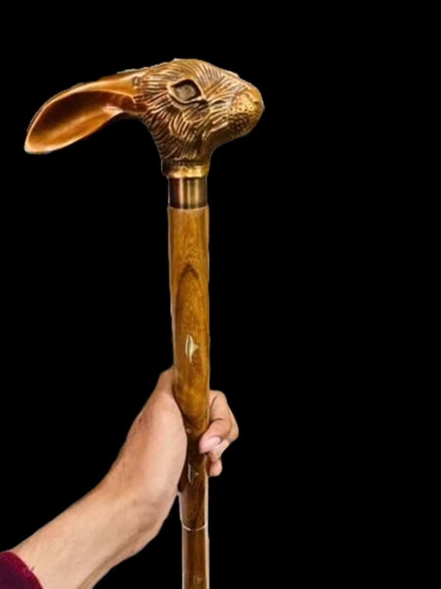 Vintage Metal Rabbit Head Handle Wooden Walking Cane Stick Antique ...