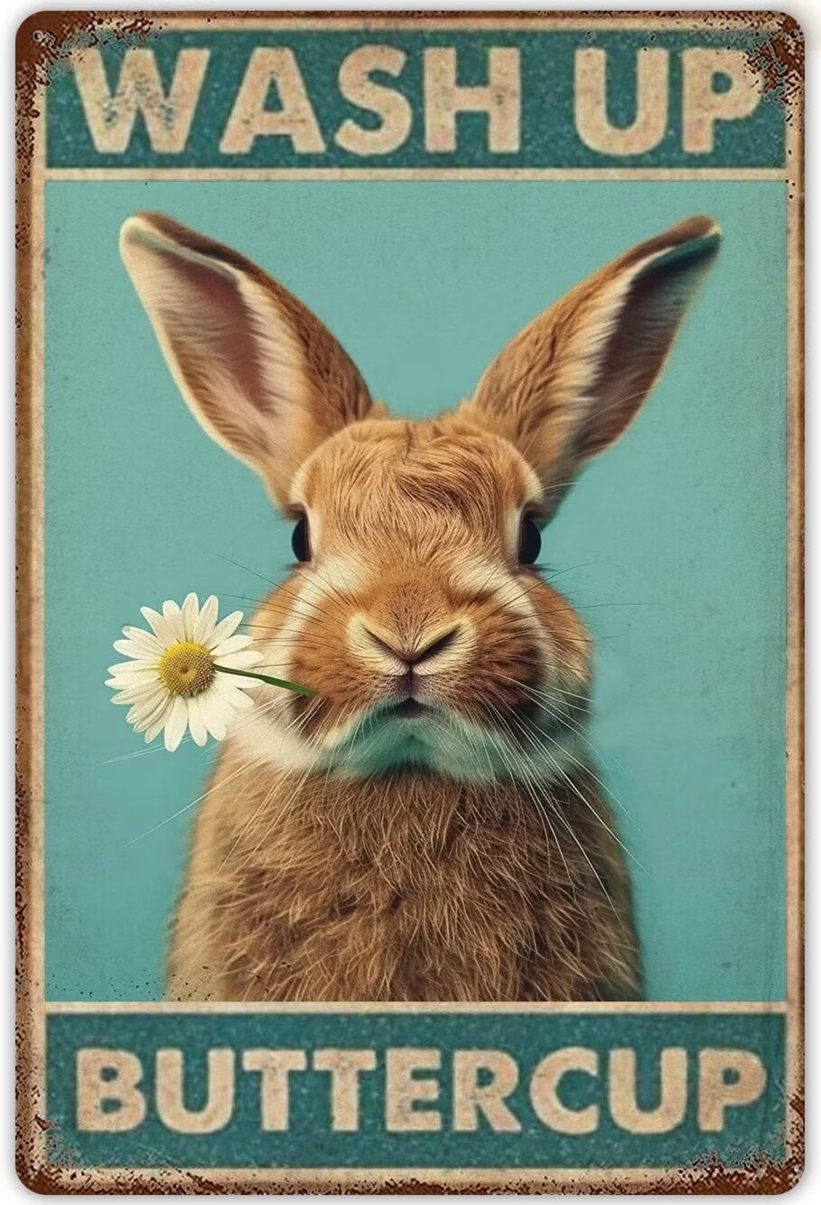 Vintage Rabbit Metal Plaque Poster Wash Up Buttercup Funny Bathroom ...
