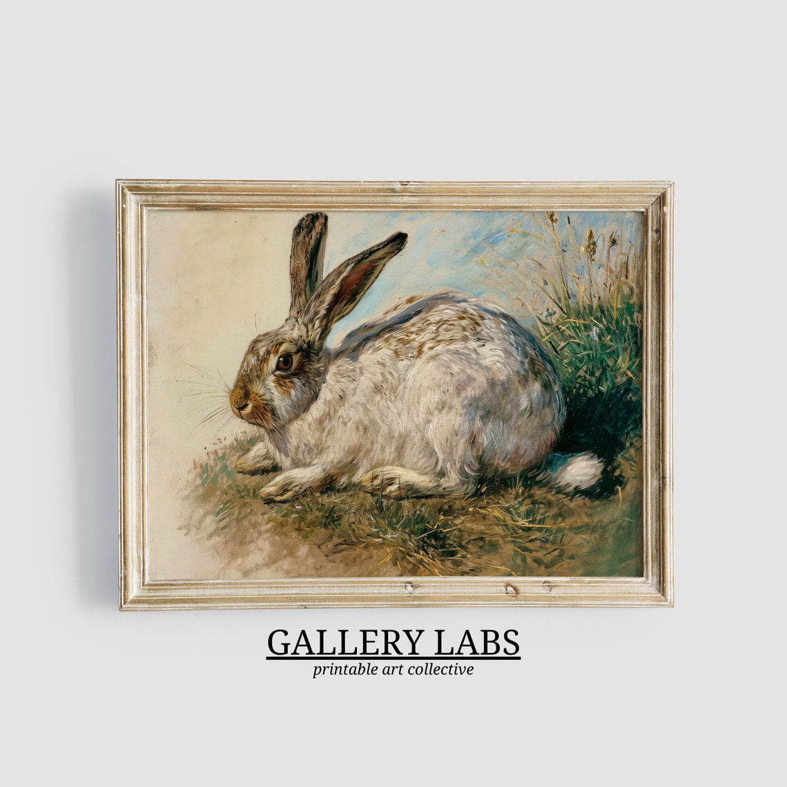 Vintage Rabbit Painting Artwork Able Spring Print Woodland Nursery Art ...