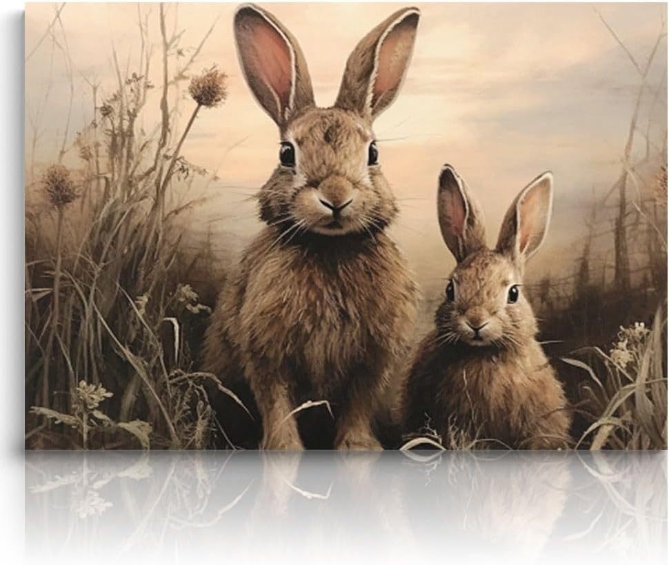 Vintage Rabbit Painting Rustic Art Nursery Wall Decor Countryside ...