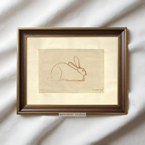 Vintage Rabbit Sketch Art Print, Bunny Pencil Drawing Of Animals ...