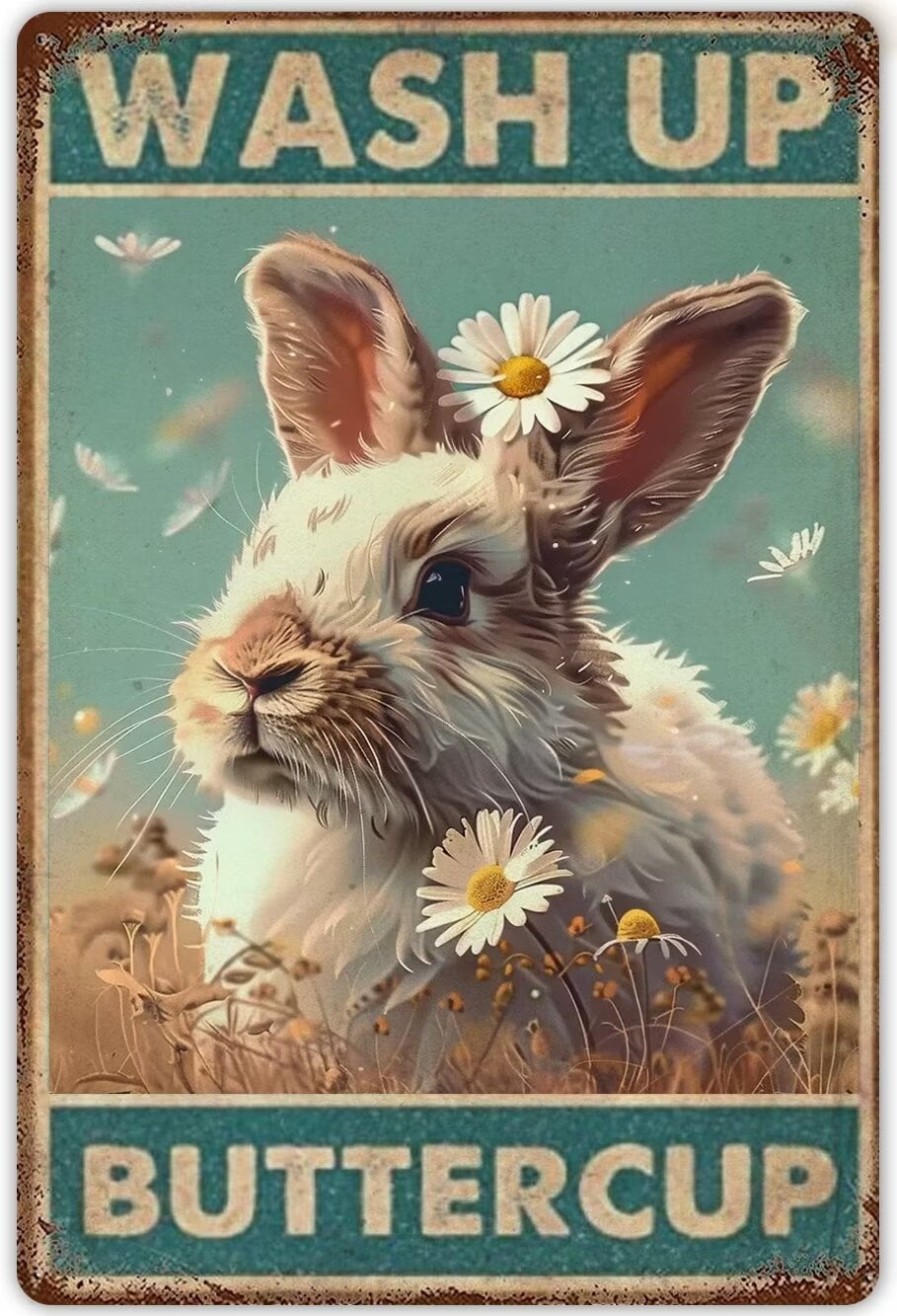 Vintage Rabbit Tin Sign Funny Bathroom Signs Wash Up Buttercup Metal ...