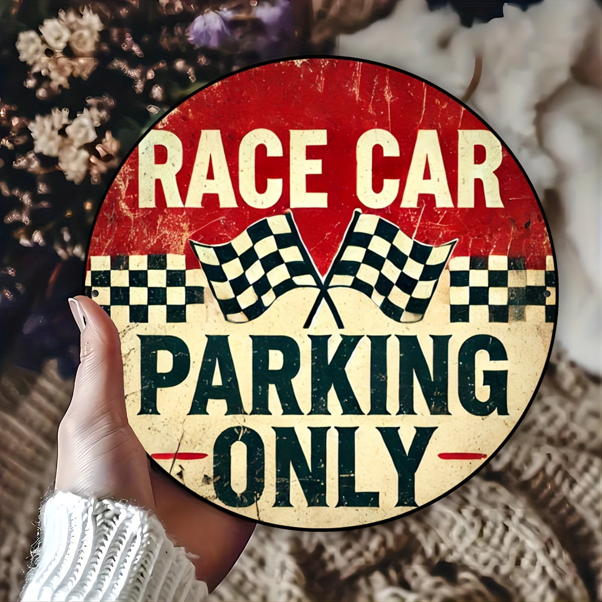 Vintage Race Car Aluminum Sign - 1 Pack Round Metal "Race Car Parking ...