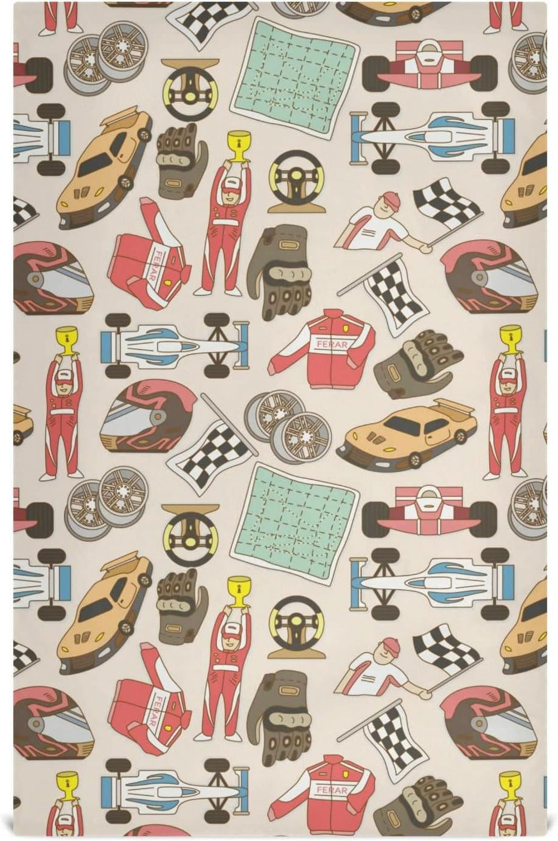 Vintage Racing Pattern Kitchen Dish Towels Set of 1, Cartoon Truck Flag ...