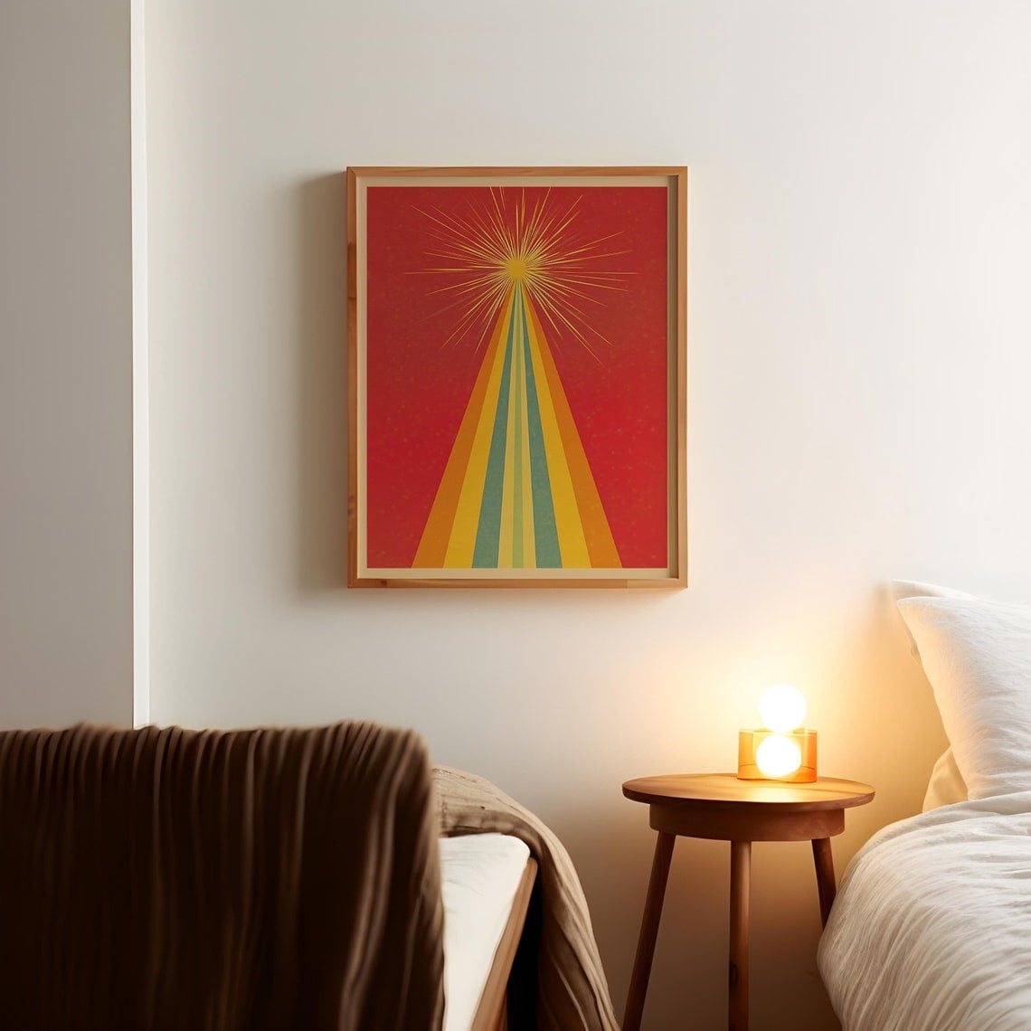 Vintage Rainbow Beam Pyramid Sun Art Poster Art Deco Style Folk Art ...