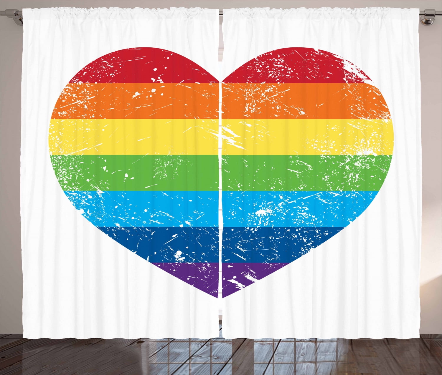 Vintage Rainbow Curtains 2 Panels Set Heart Shape With Lgbt Flag