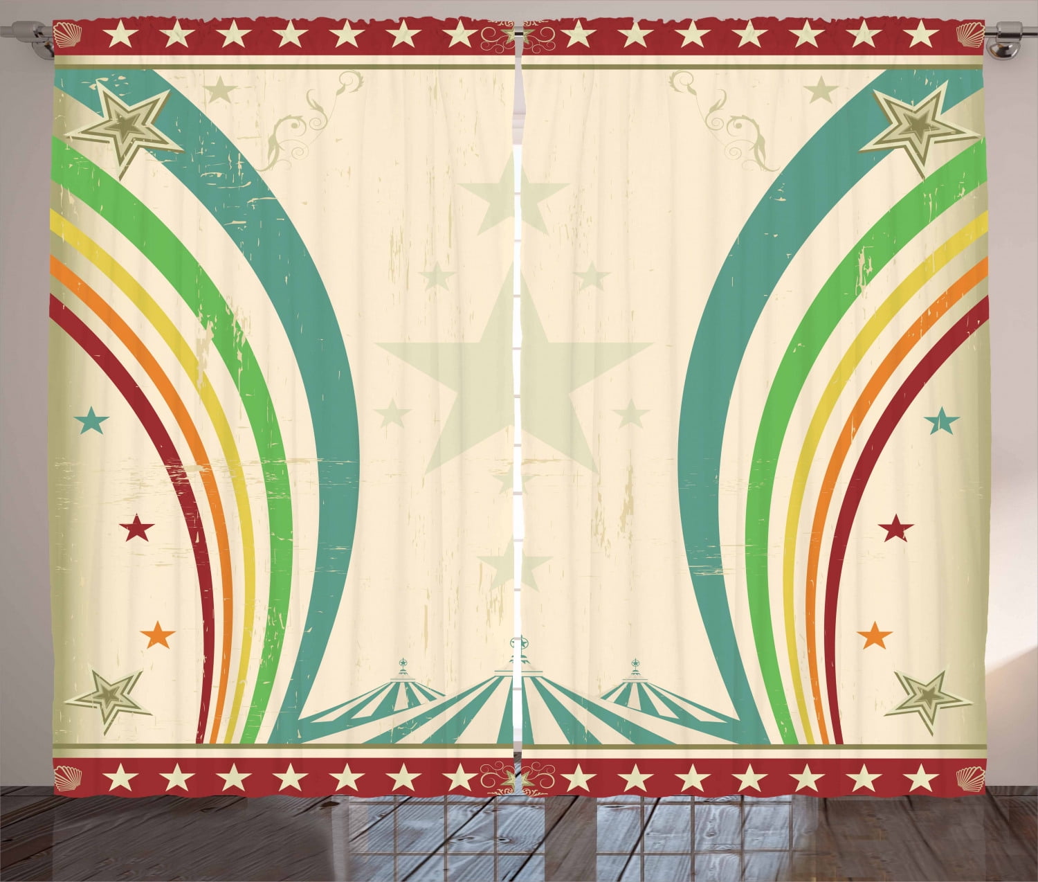 Ambesonne Vintage Rainbow Curtains 2 Panel Set, Circus Tents, 108" x 90 ...