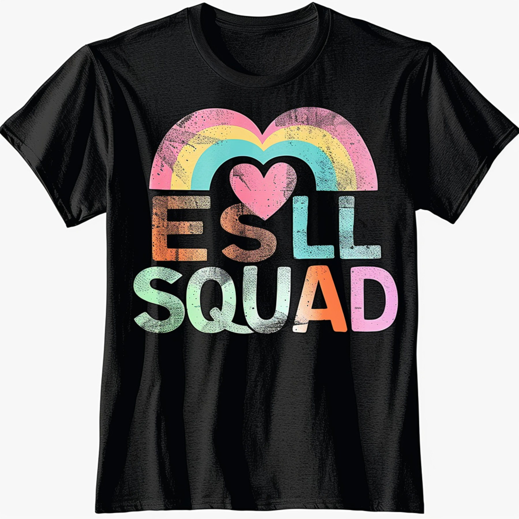 Vintage Rainbow Heart T Shirt Design for ESL Squad Retro Style Graphic ...
