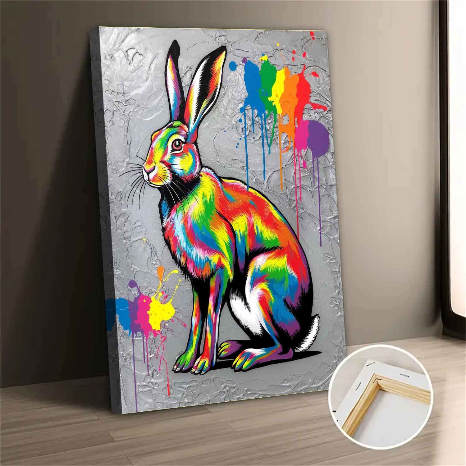 Vintage Rainbow Rabbit Canvas Wall Art Print For Bedroom Living Room ...