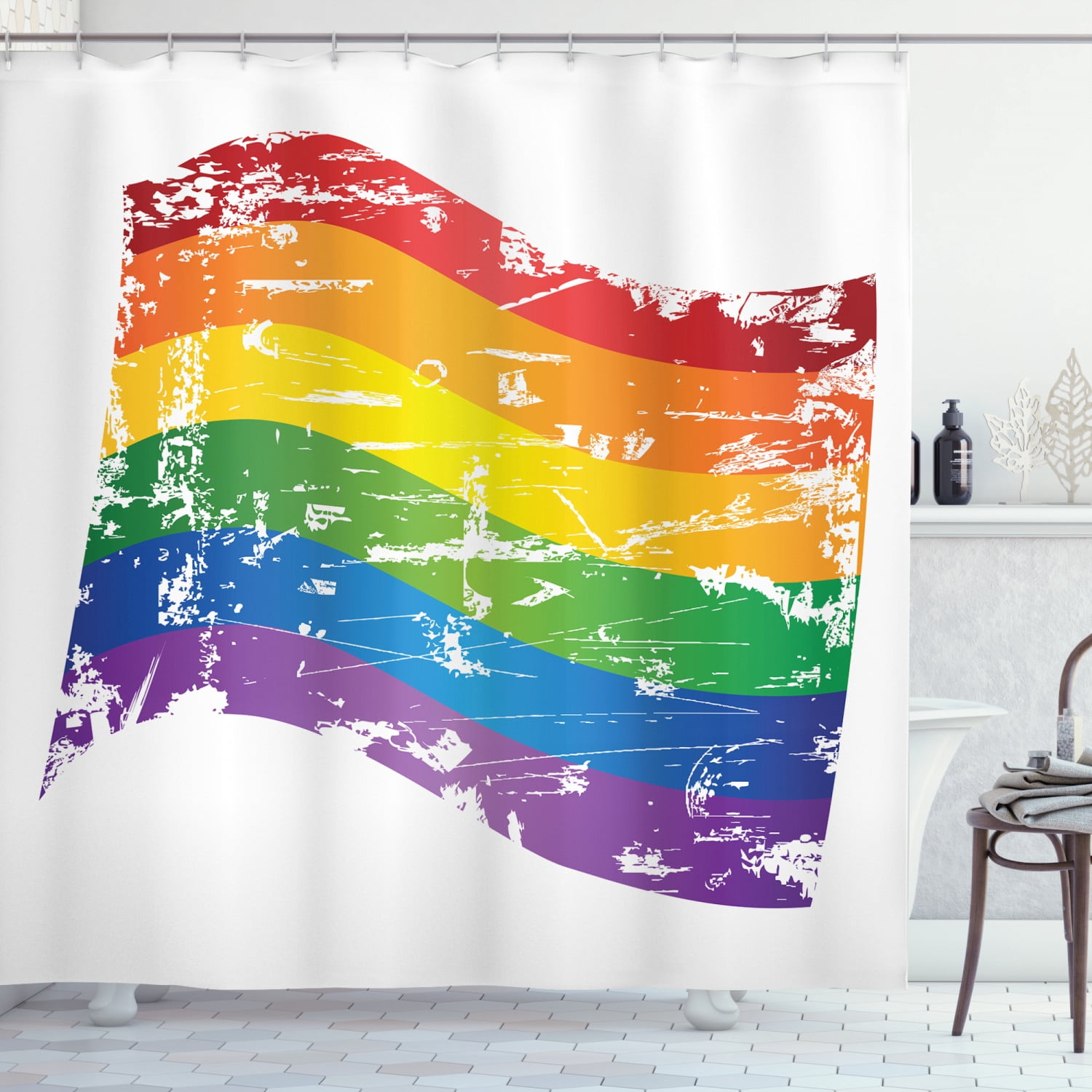 Vintage Rainbow Shower Curtain, Grunge Style Gay Pride Flag LGBT ...