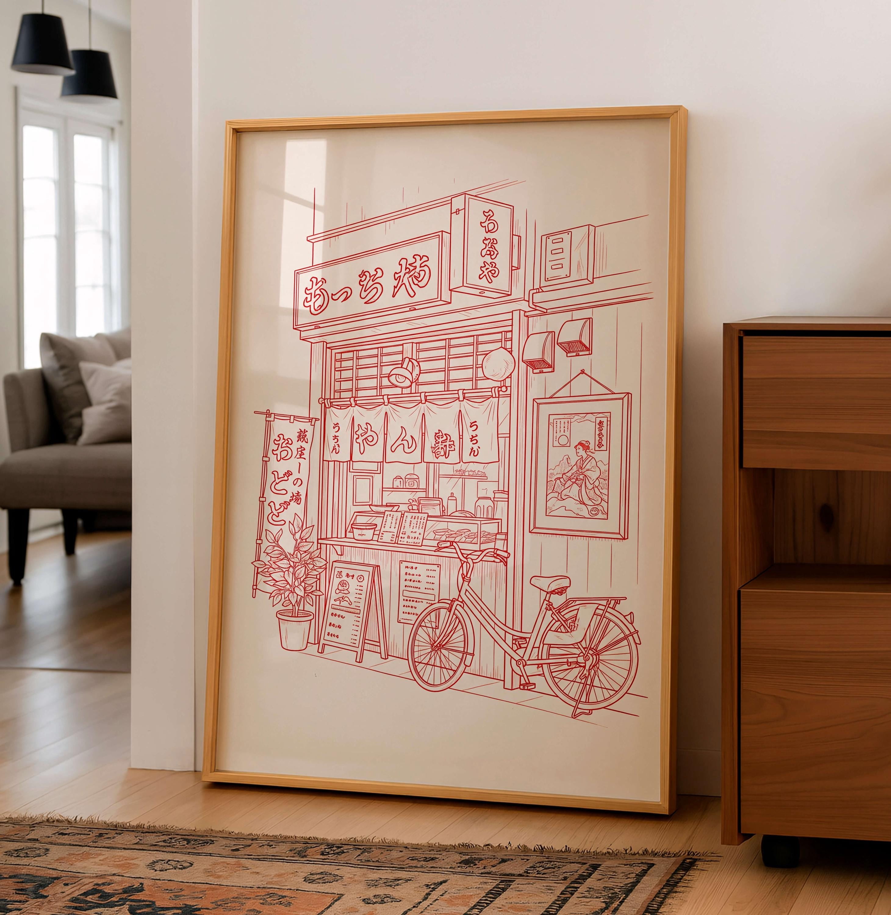 Vintage Ramen Shop Line Art Poster, Japanese Street Food Print Vintage ...