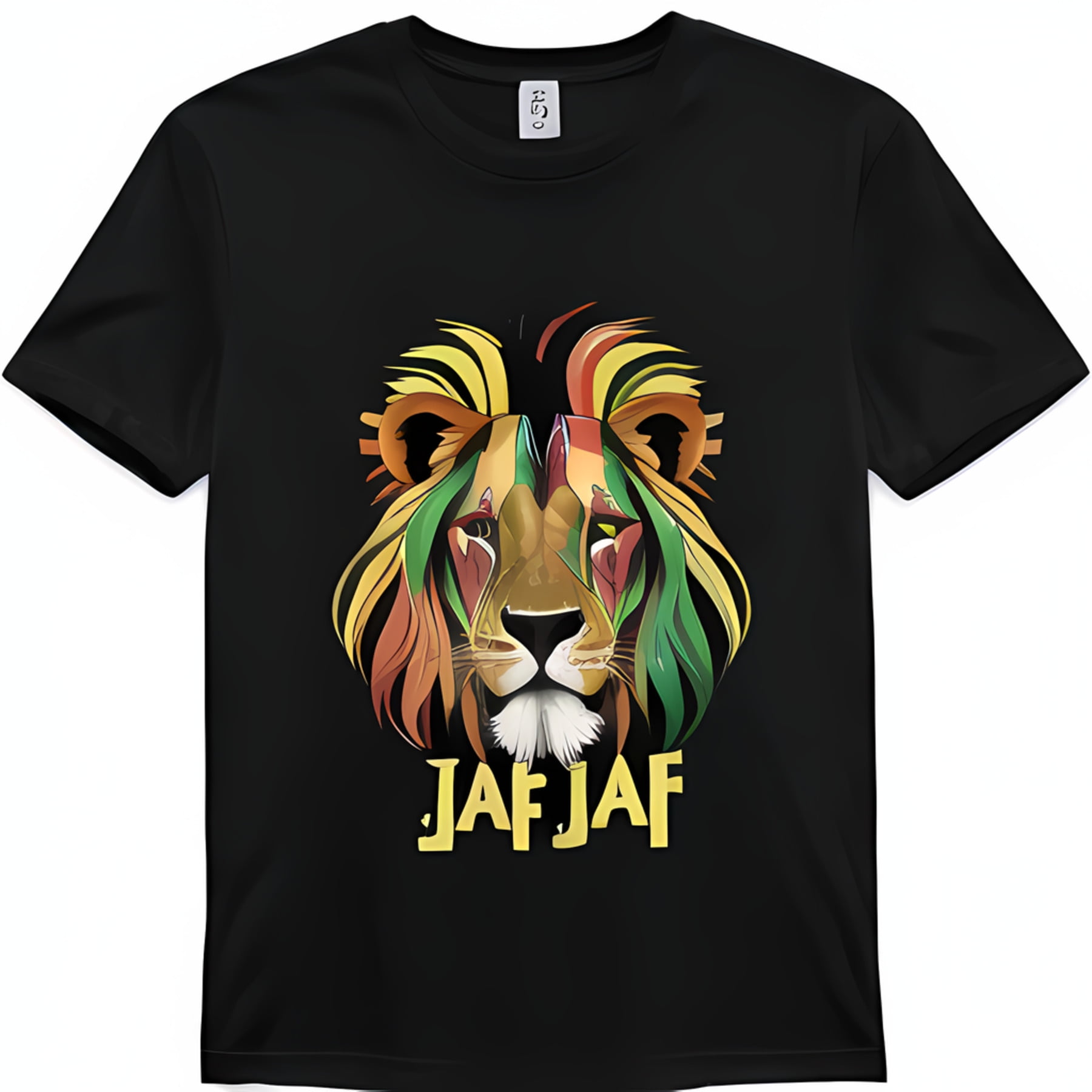 Vintage Rasta Lion Design T-Shirt with 'JAF' Text on Black Background ...