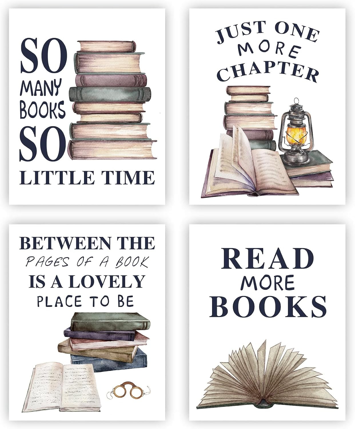 Vintage Reading Wall Art Set of 4 Canvas Prints 8x10 Inch Unframed ...