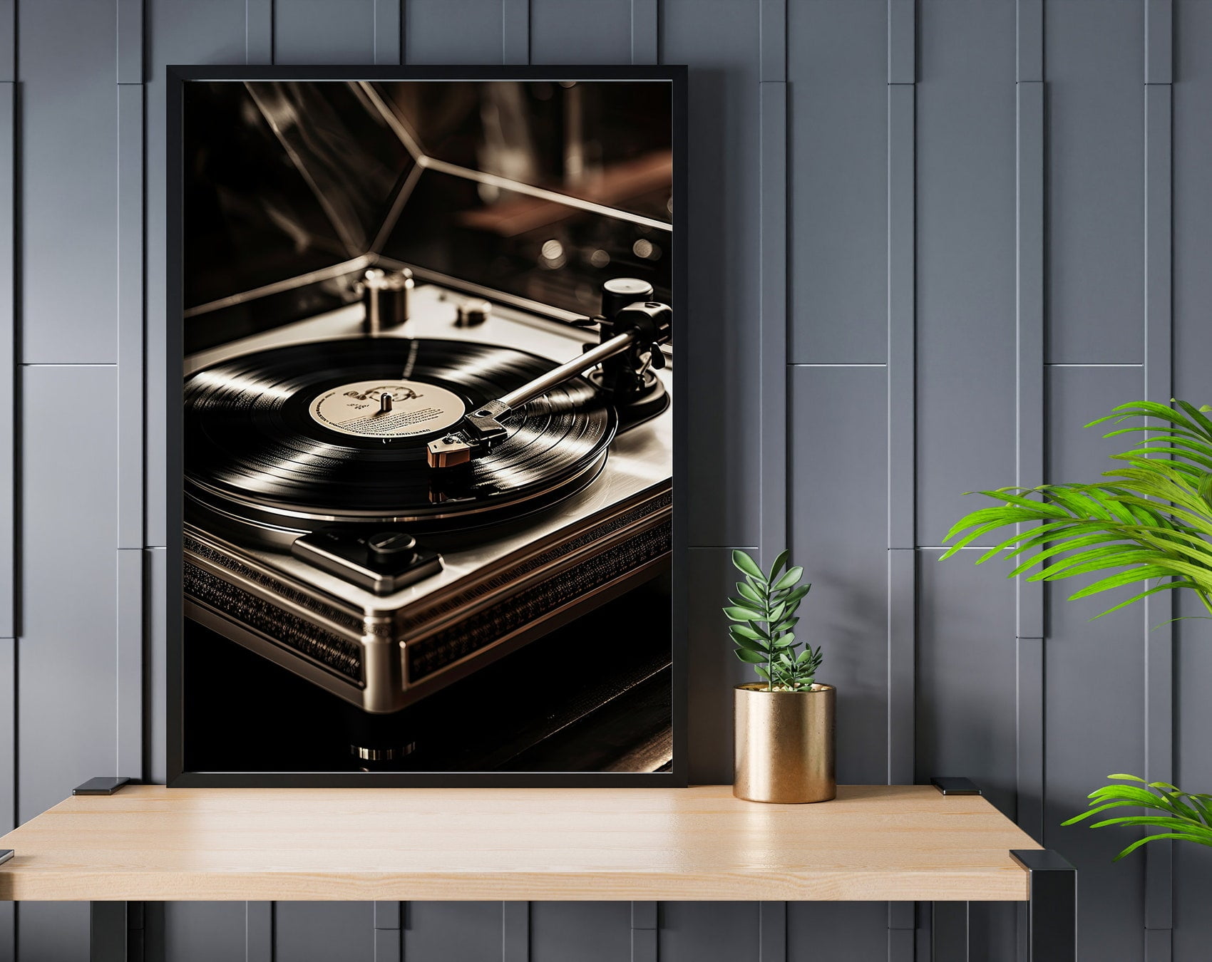 Vintage Record Player Black Metal Framed Fine Art Photo Print ...