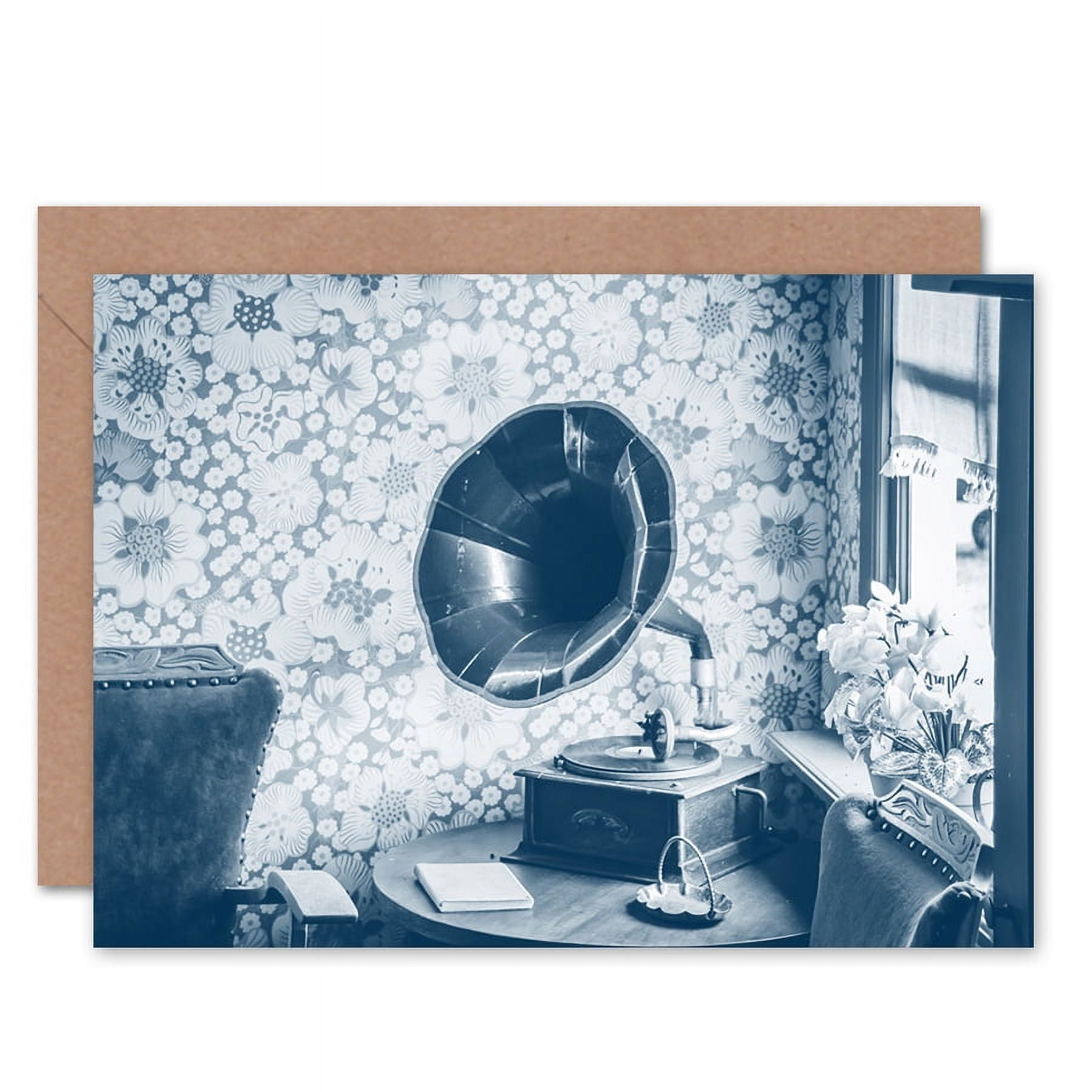 Vintage Record Player Gramophone Greetings Card Plus Envelope Blank ...