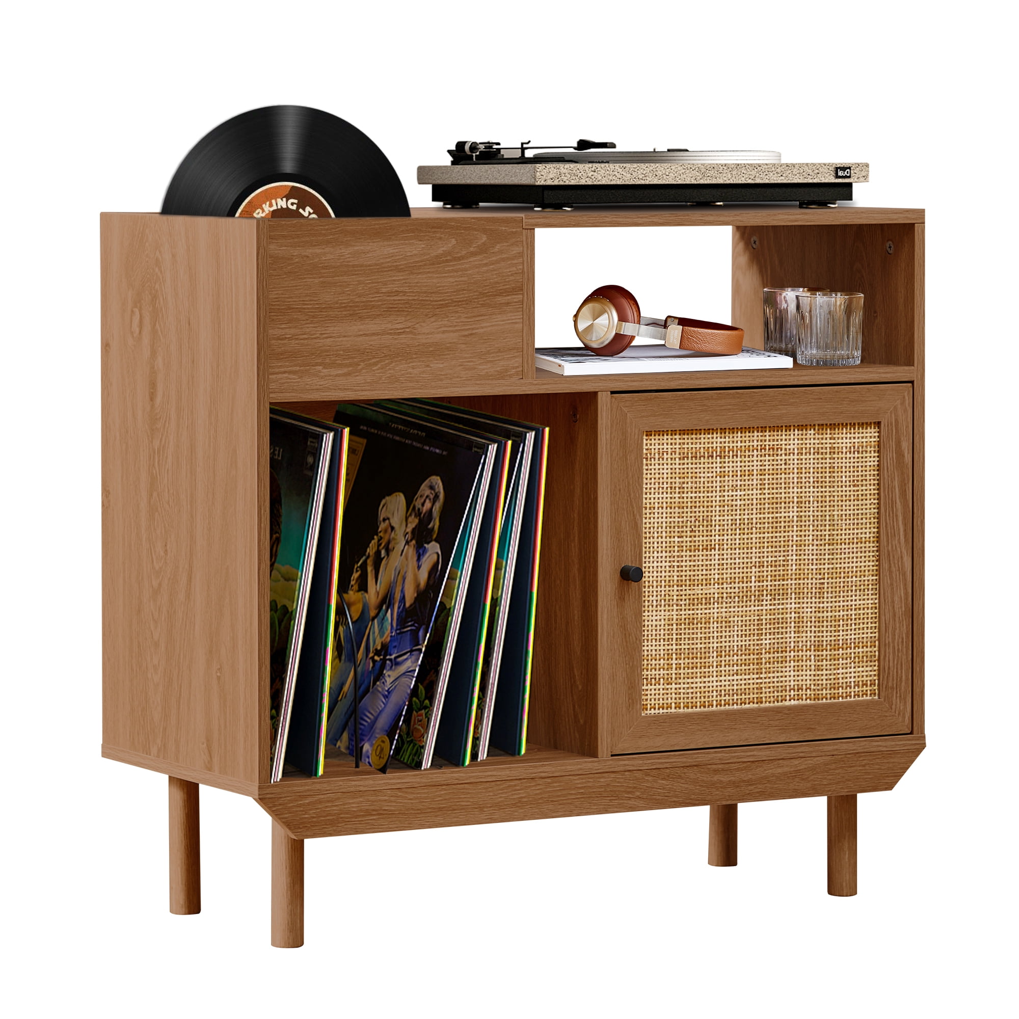Vintage Record Player Stand, Vinyl Record Wood Storage Table with ...