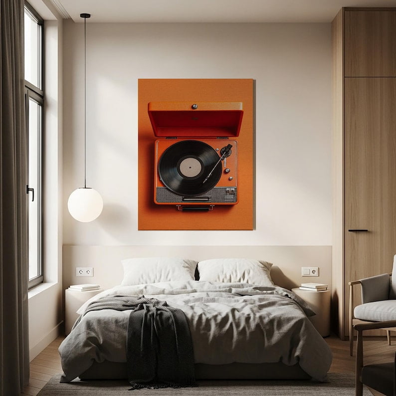 Vintage Record Player Wall Art Featuring Classic Vinyl Turntable for ...