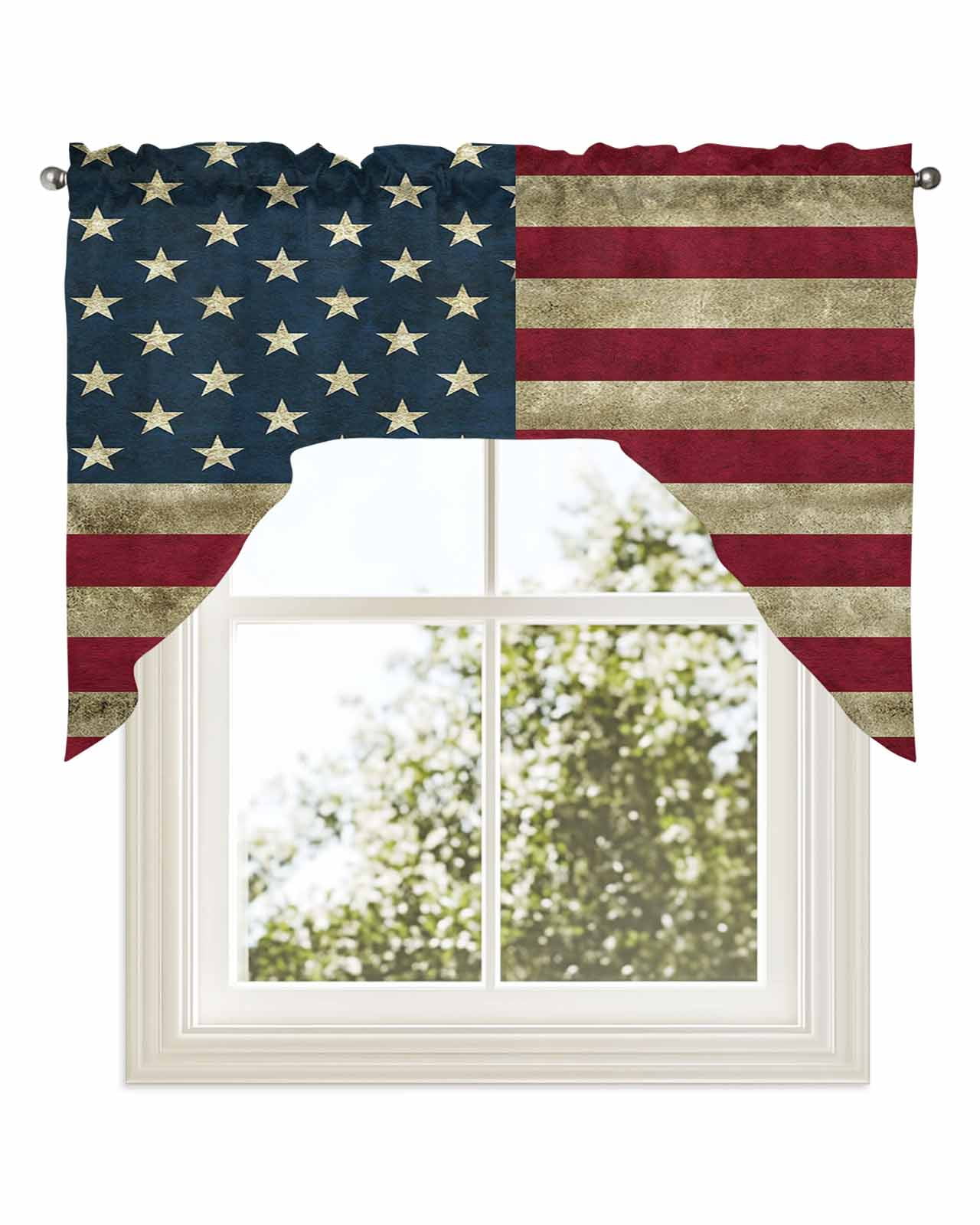 Vintage Red American Flag Kitchen Curtains Swag Valance for Windows ...