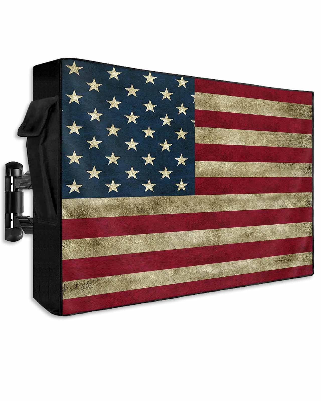 Vintage Red American Flag Outdoor TV Cover 60 to 65 Inch Weatherproof ...