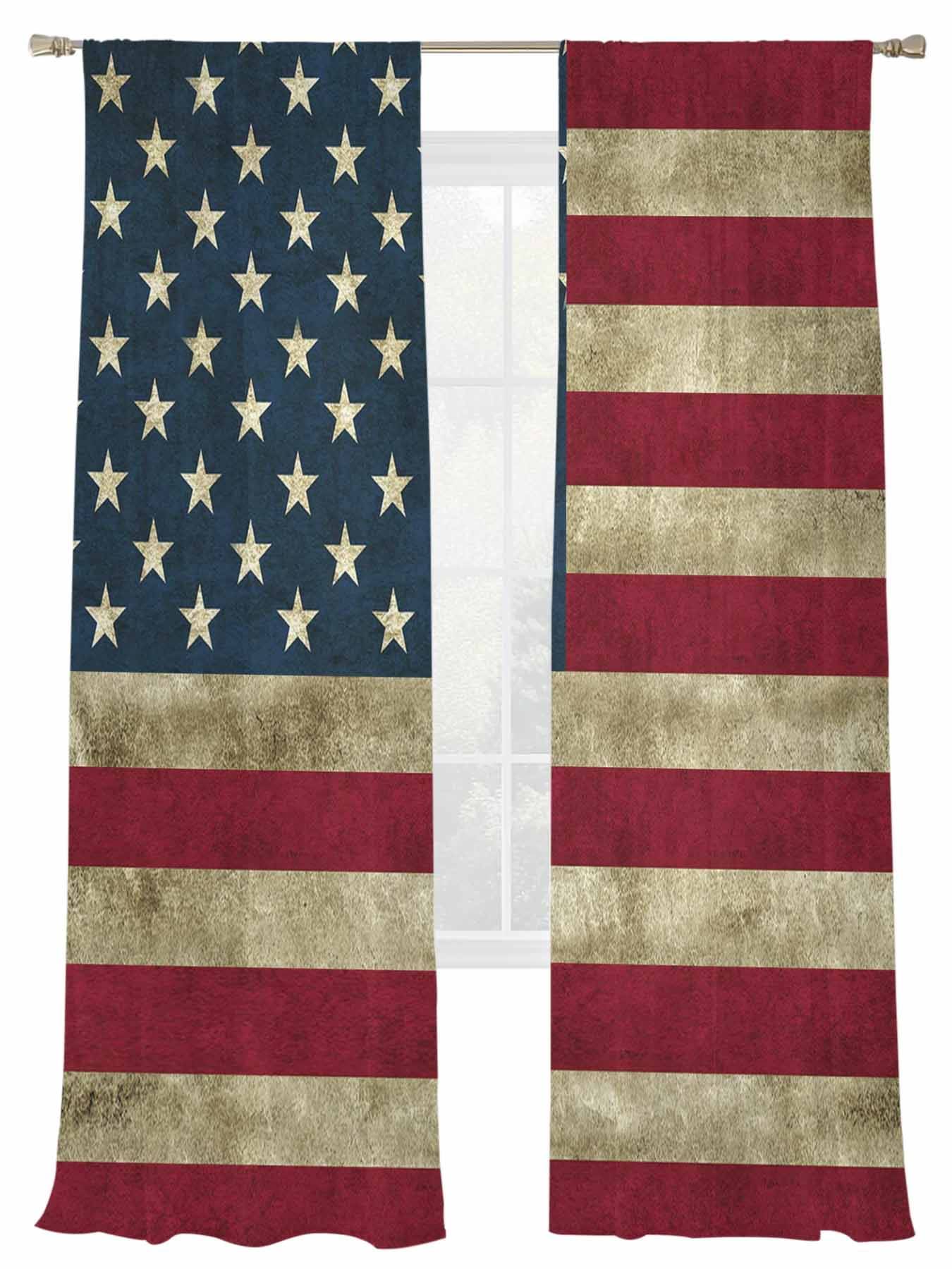 Vintage Red American Flag Sheer Curtains 108 Inch Length 2 Panels Set ...