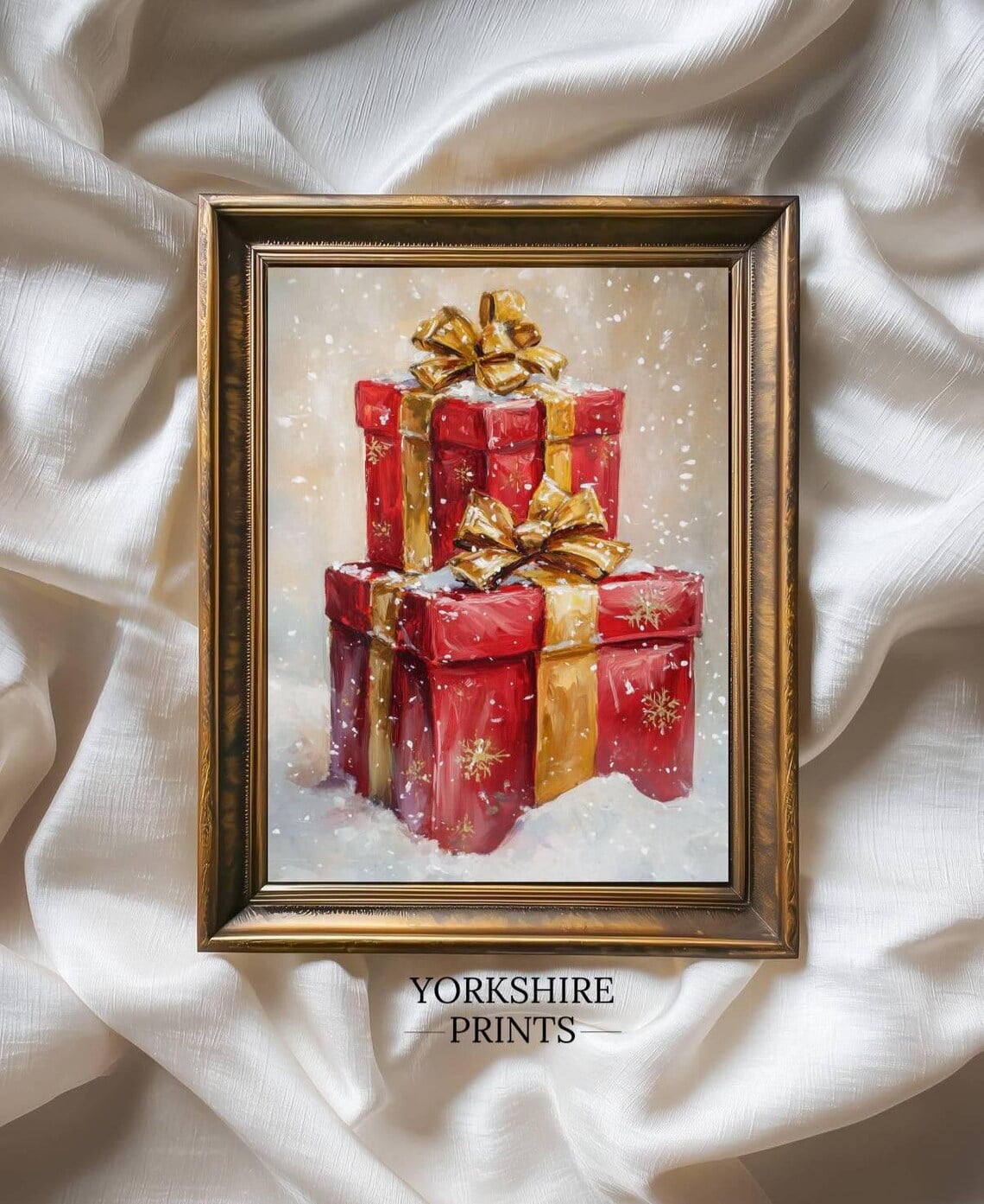 Vintage Red And Gold Winter Boxes Print, UNFRAMED Poster, Wall Art for ...