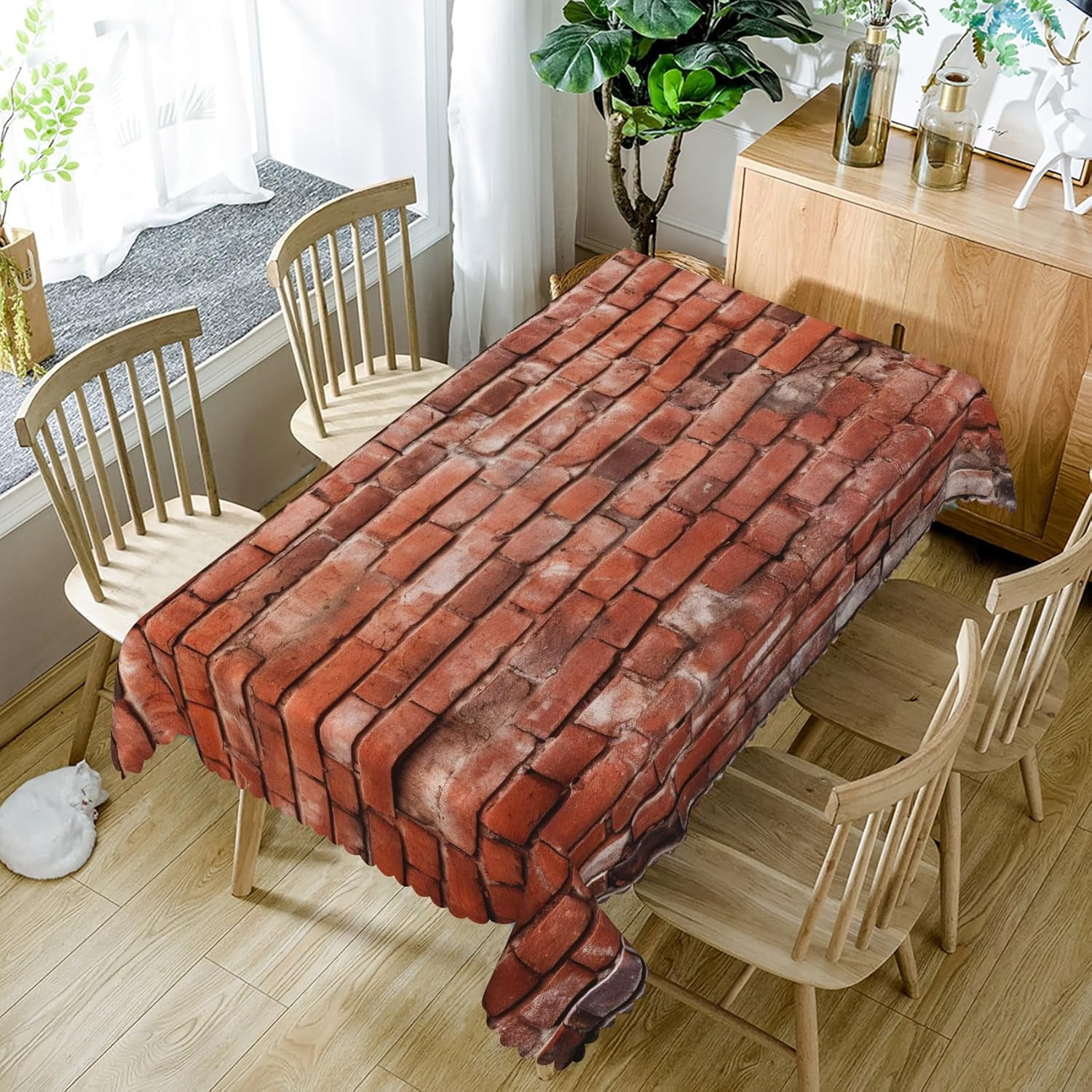 Vintage Red Brick Tablecloth,70x108 Inch Rustic Old Dilapidated Brick ...