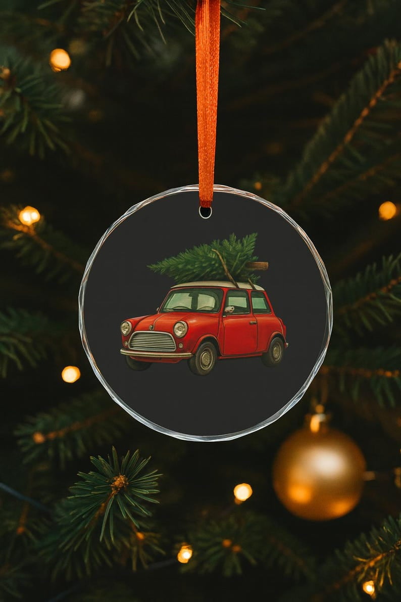 Vintage Red Car Christmas Ornament – Classic Auto with Tree Roof ...