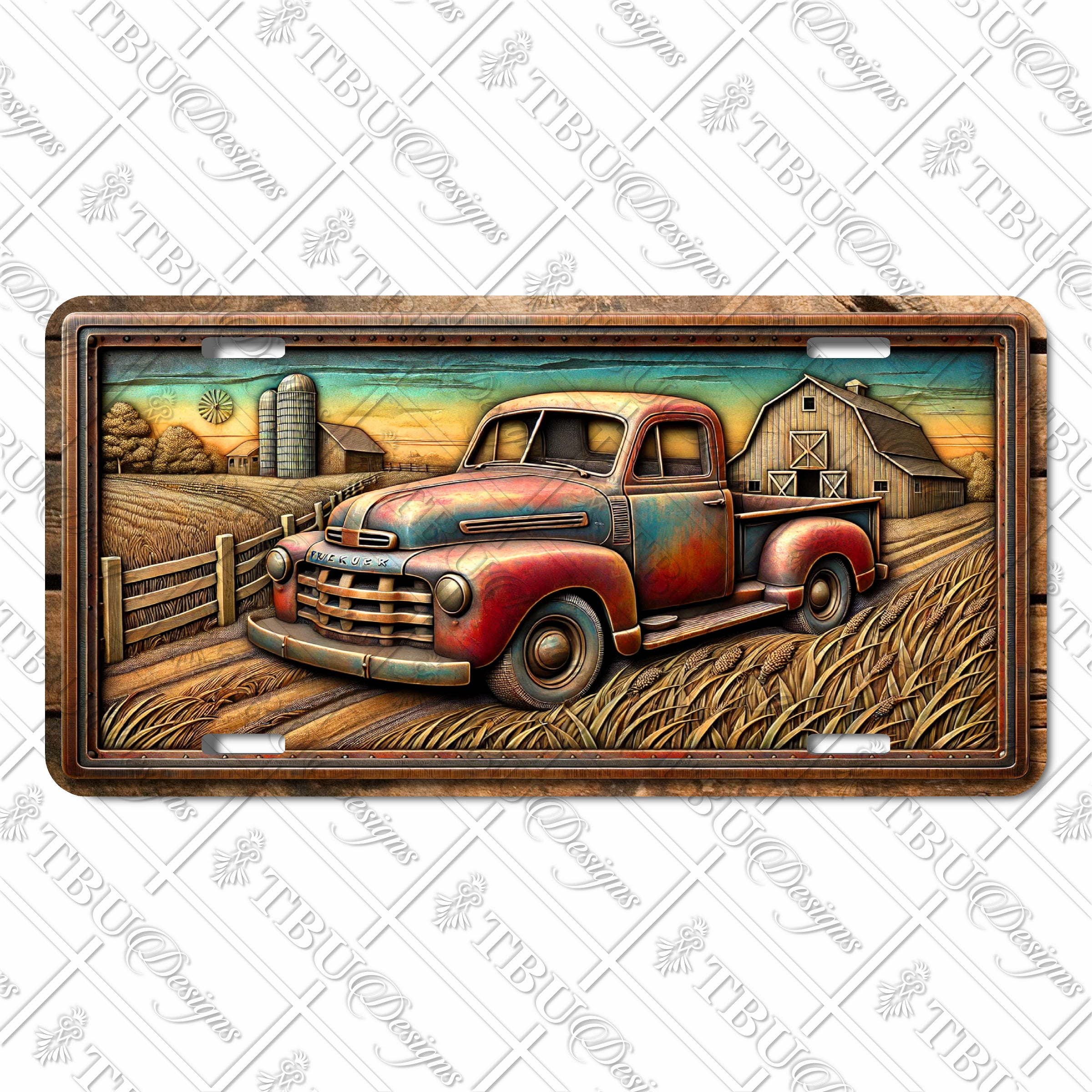 Vintage Red Farm Truck Aluminum License Plate – Rustic Barnyard ...