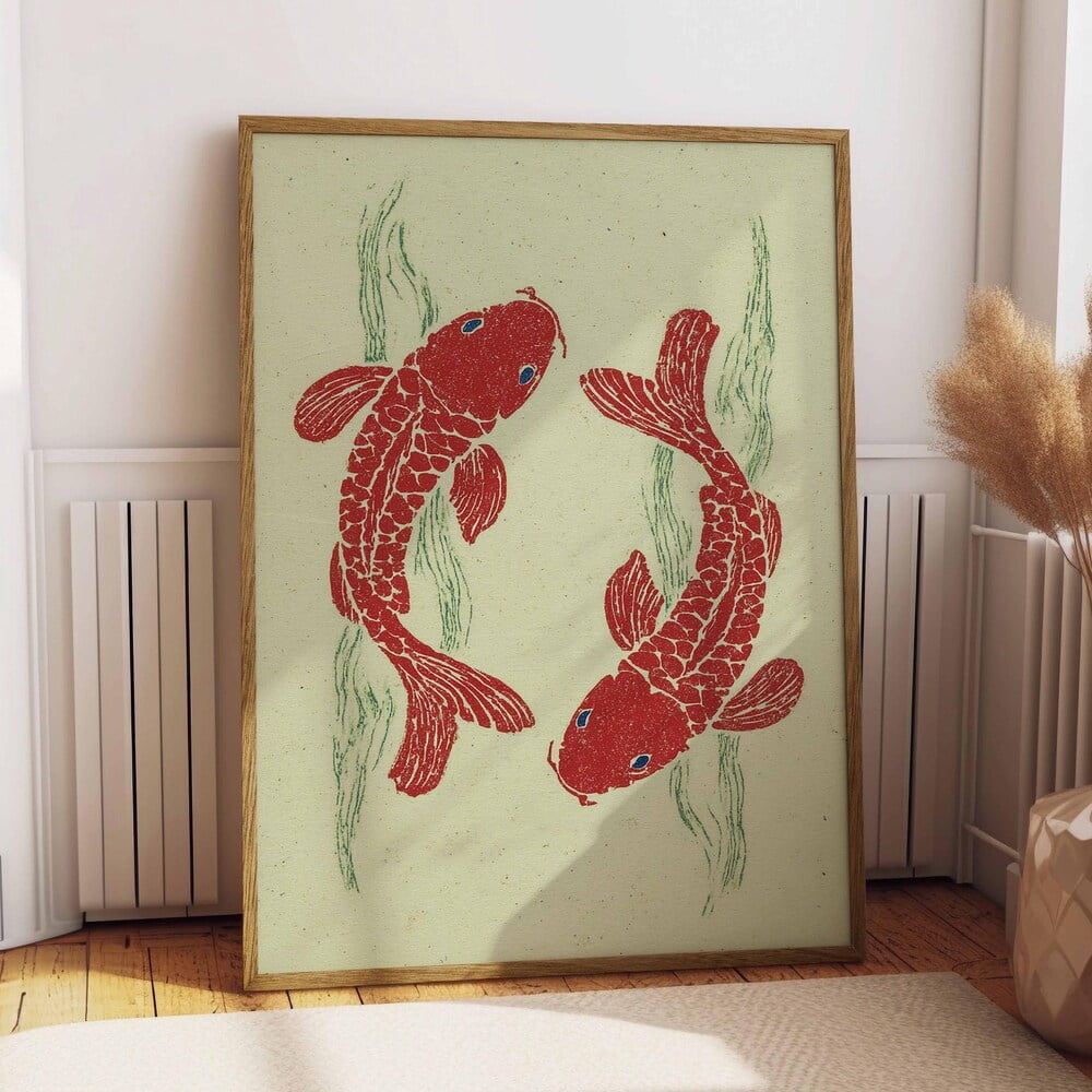 Vintage Red Koi Fish Print, Japanese Woodblock Print, Japan Edo Style ...