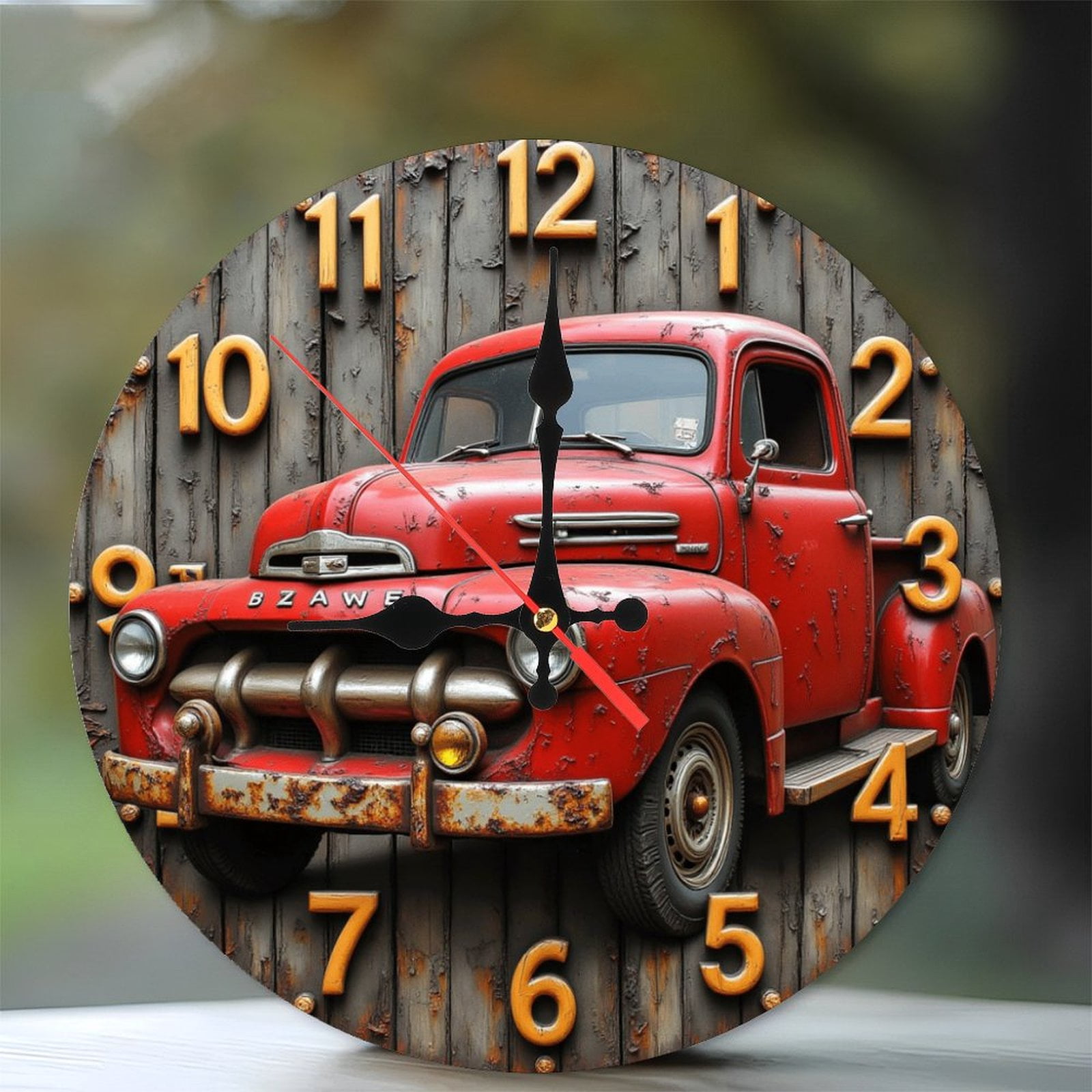 Vintage Red Pickup Truck Wall Clock Home Decor 10-Inch Silent Wooden ...