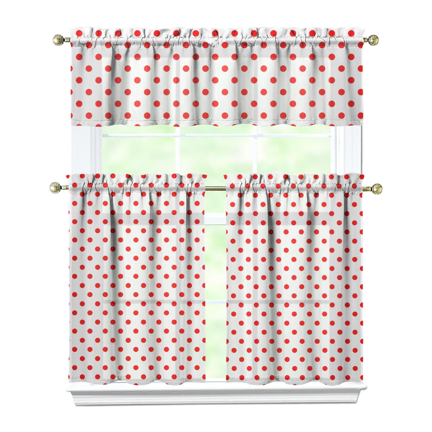 Vintage Red Polka Dots Kitchen Curtains with Valance - 3 PC Farmhouse ...