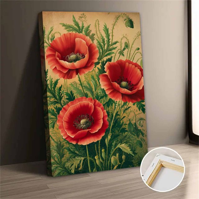 Vintage Red Poppies Canvas Wall Art Print For Bedroom - Walmart.com