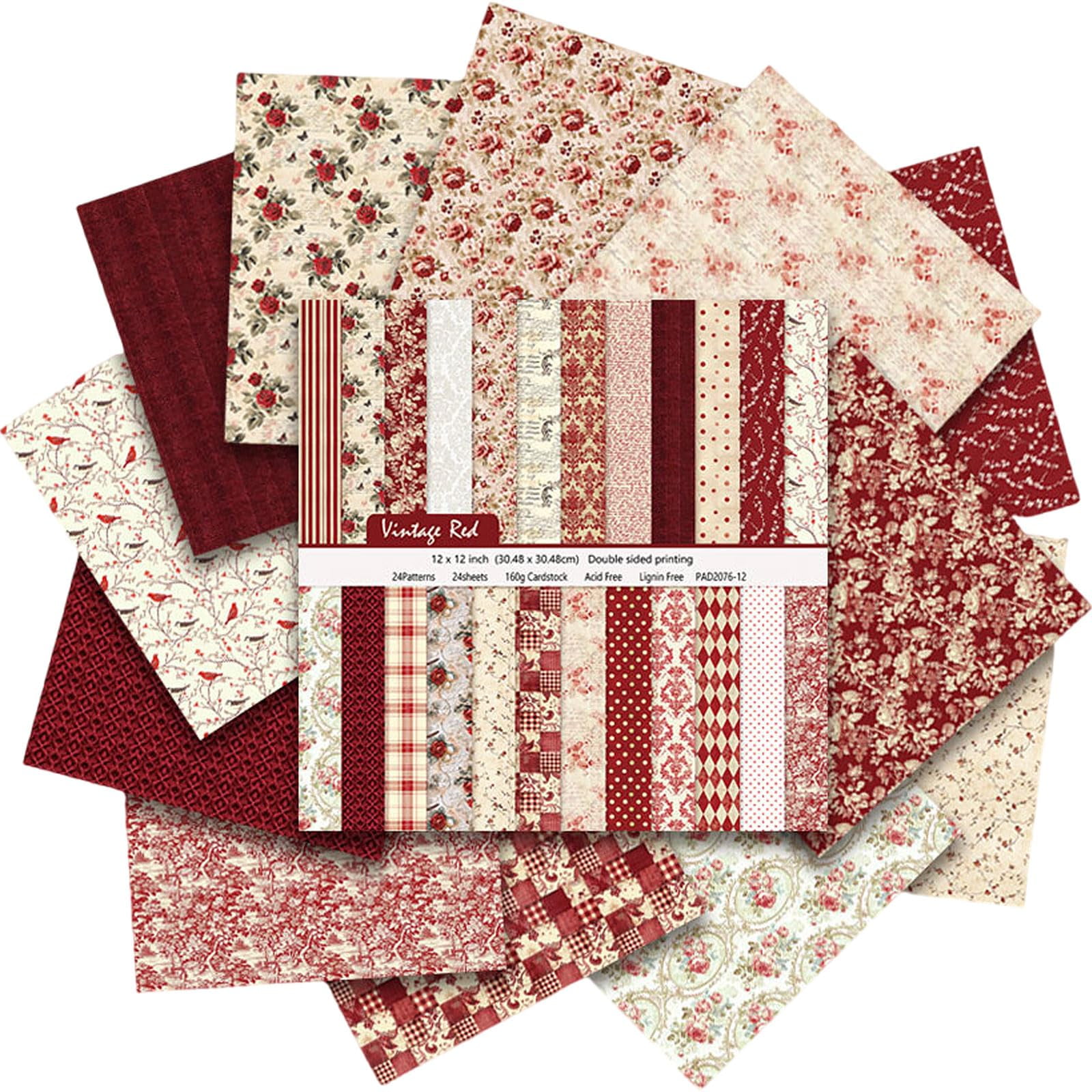 Vintage Red Scrapbook Paper, TSF6 12x12 Paper Pad, 24 Sheets/ 12 ...