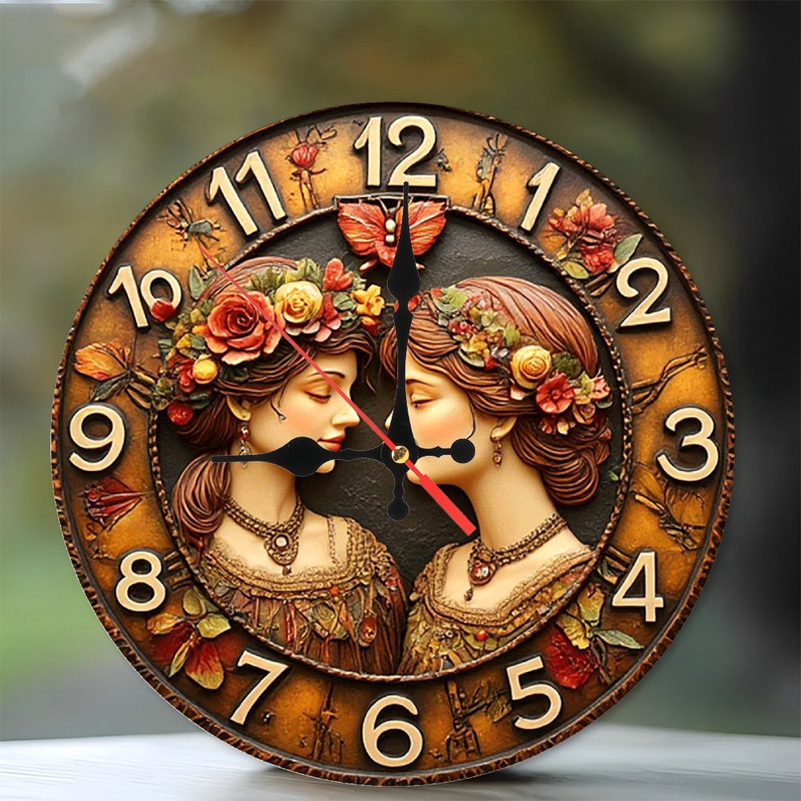 Vintage Resin Clock Women Face Wall Clock Home Decor 10-Inch Silent ...