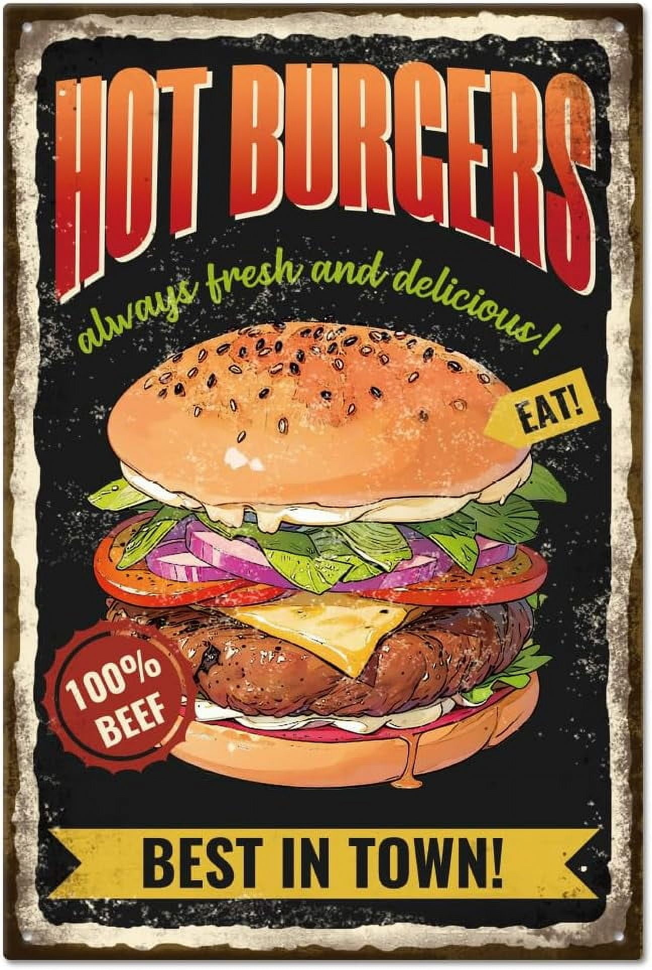 Vintage Restaurant Hamburger and Funny Word Metal Tin Sign for Garage ...