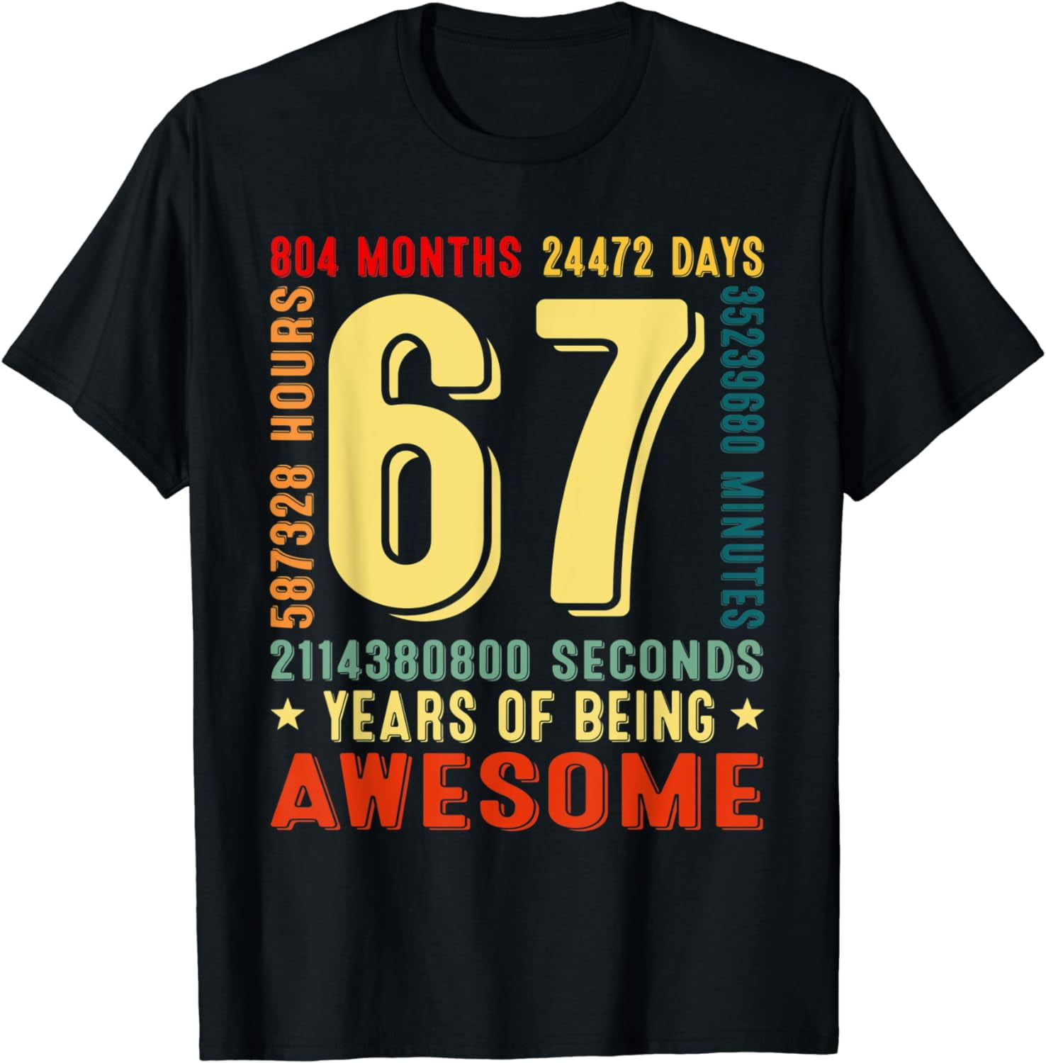 Vintage Retro 67th Birthday Men Women Dad Mom 67 Years Old T-Shirt ...