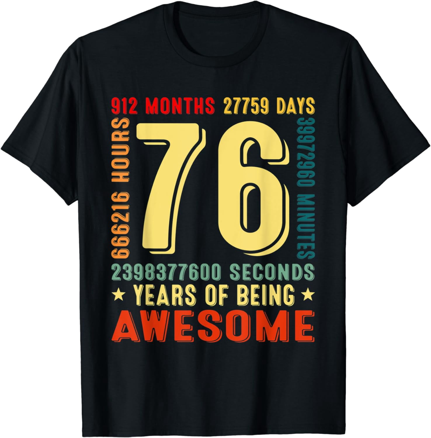 Vintage Retro 76th Birthday Men Women Dad Mom 76 Years Old Black T ...