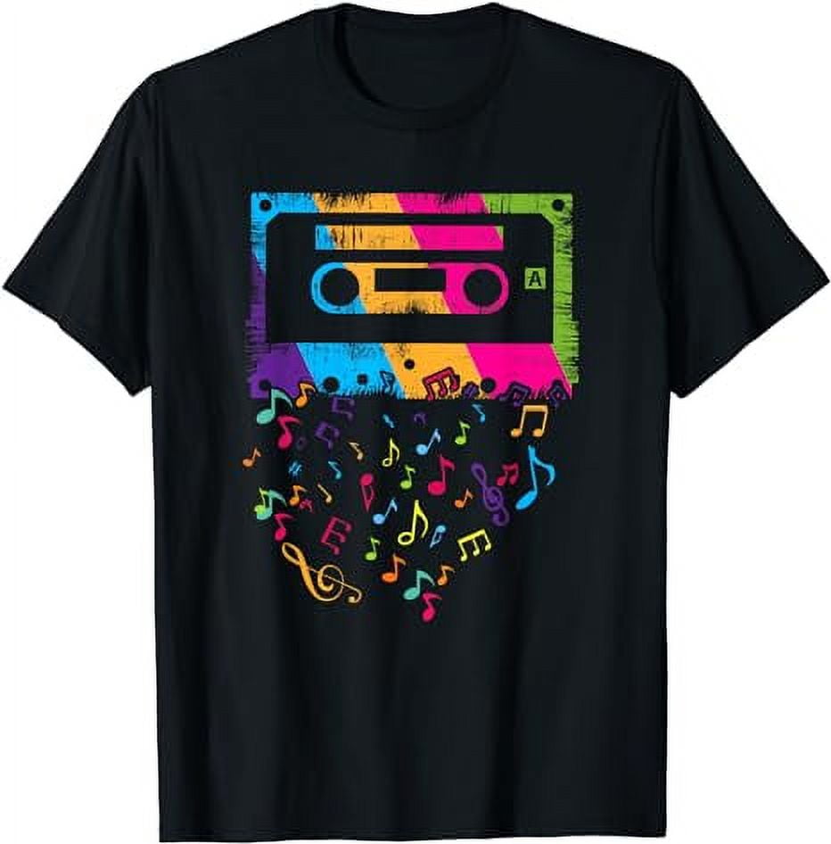 Vintage Retro 80s 90s Music Notes Cassette Tape Music Lovers T-Shirt ...