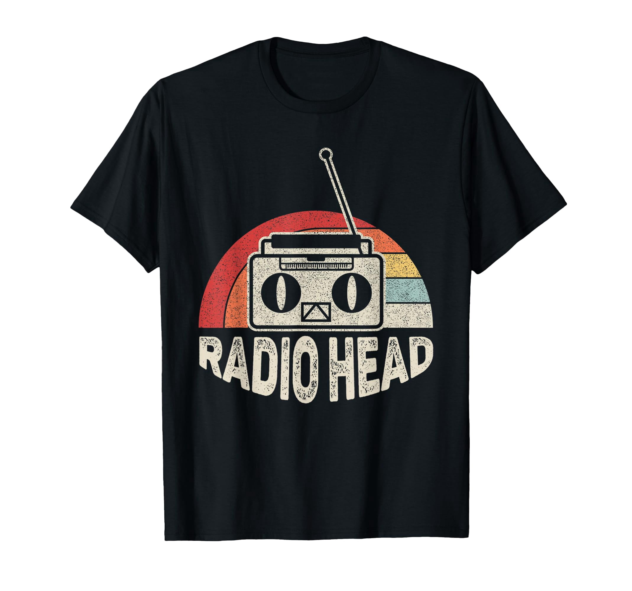 Vintage Retro Boombox Graphic T-Shirt - Black Sunset Circle Design for ...